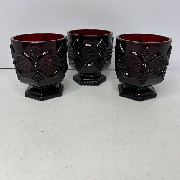Avon | Accents | Avon Ruby Red Cape Cod 876 Cups 375 Tall Set Of 3 ...